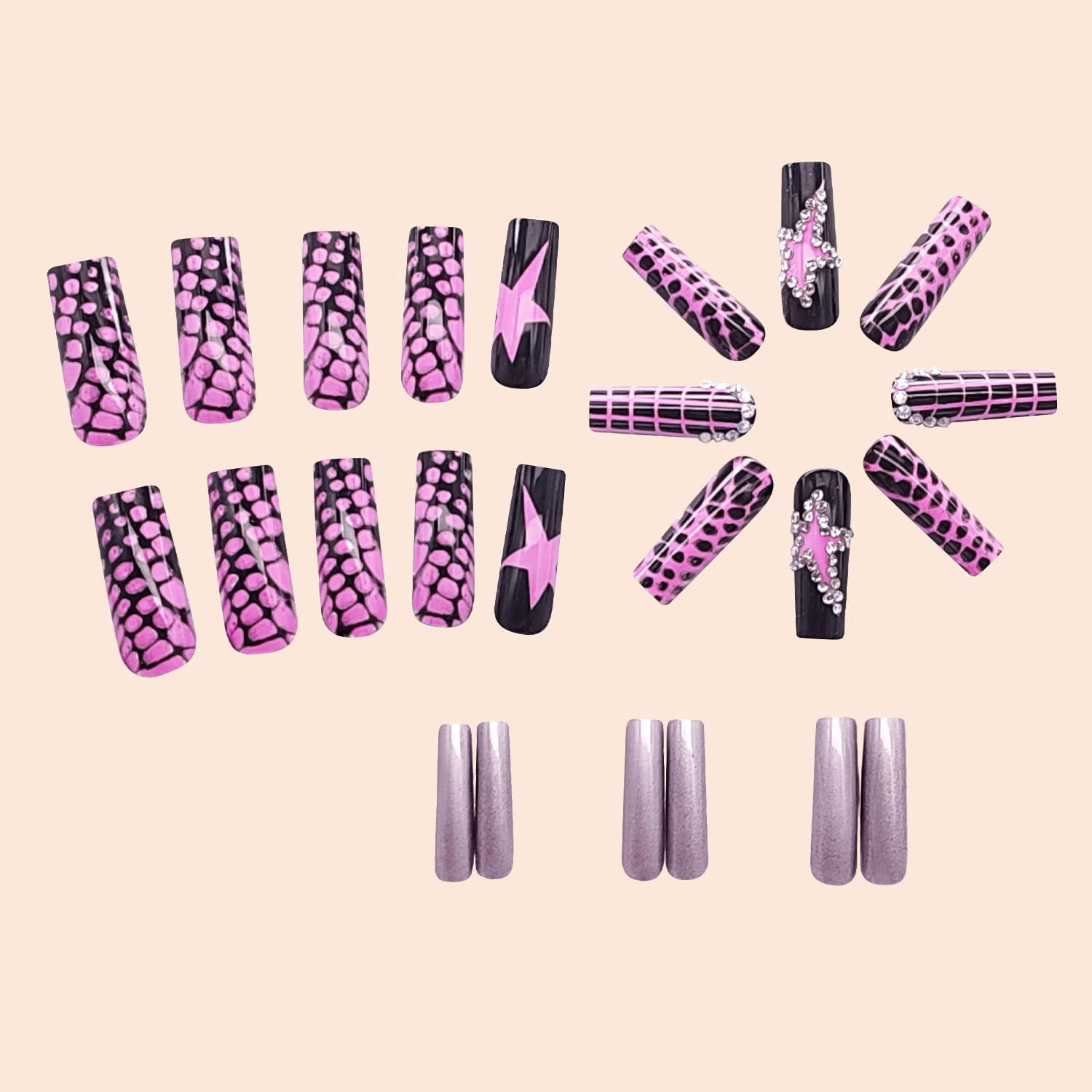 Press on Long Nails Coffin Shaped Acrylic Glossy Full Cover Long Square ...