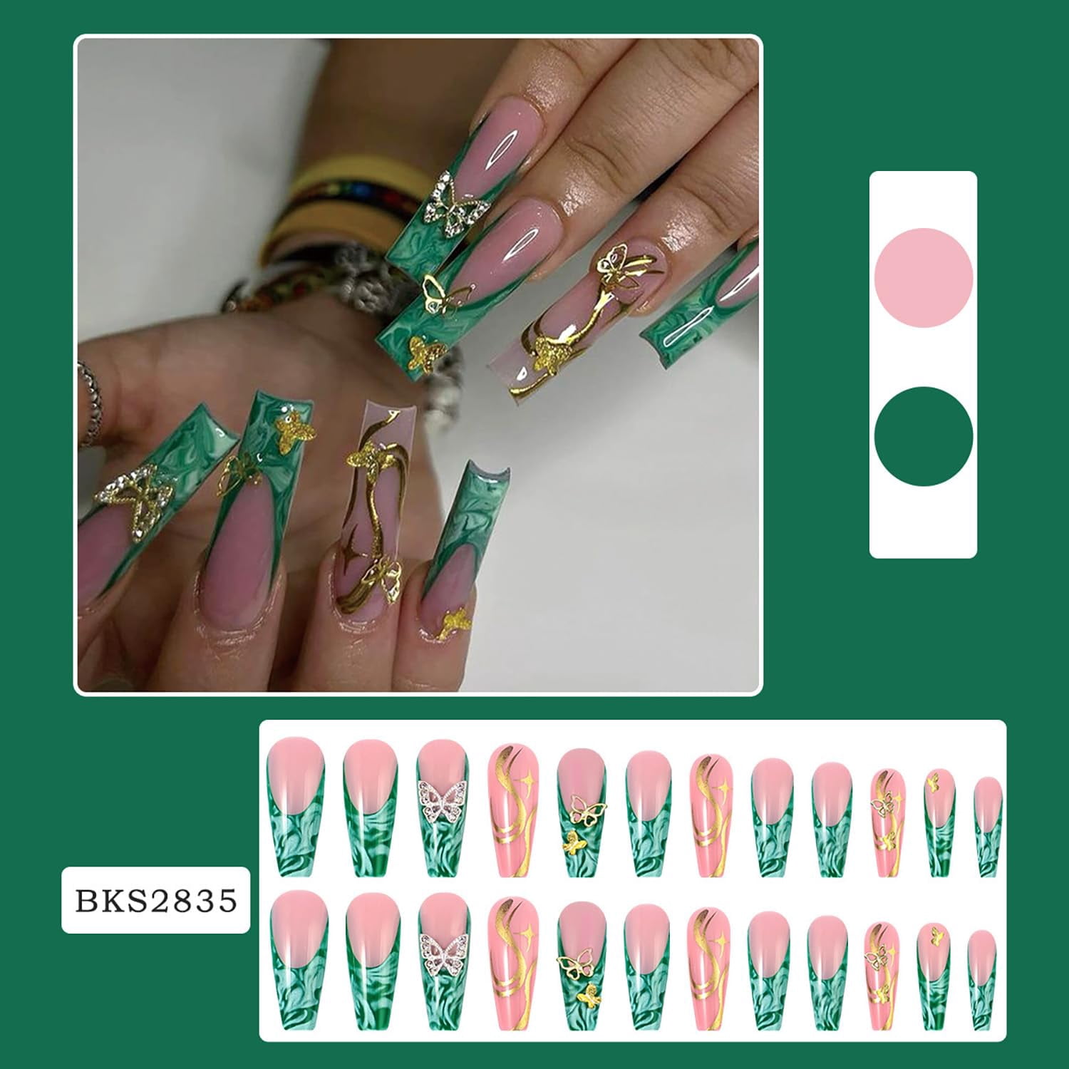 Press on Long Nails Coffin Shaped Acrylic Glossy Full Cover Long Square ...