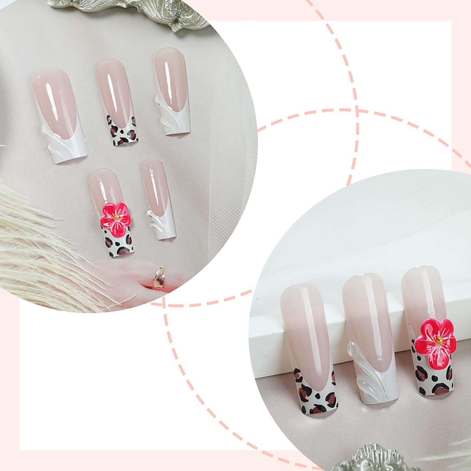 Press on Nails Long Coffin Shaped Acrylic Glossy Full Cover Long Square ...