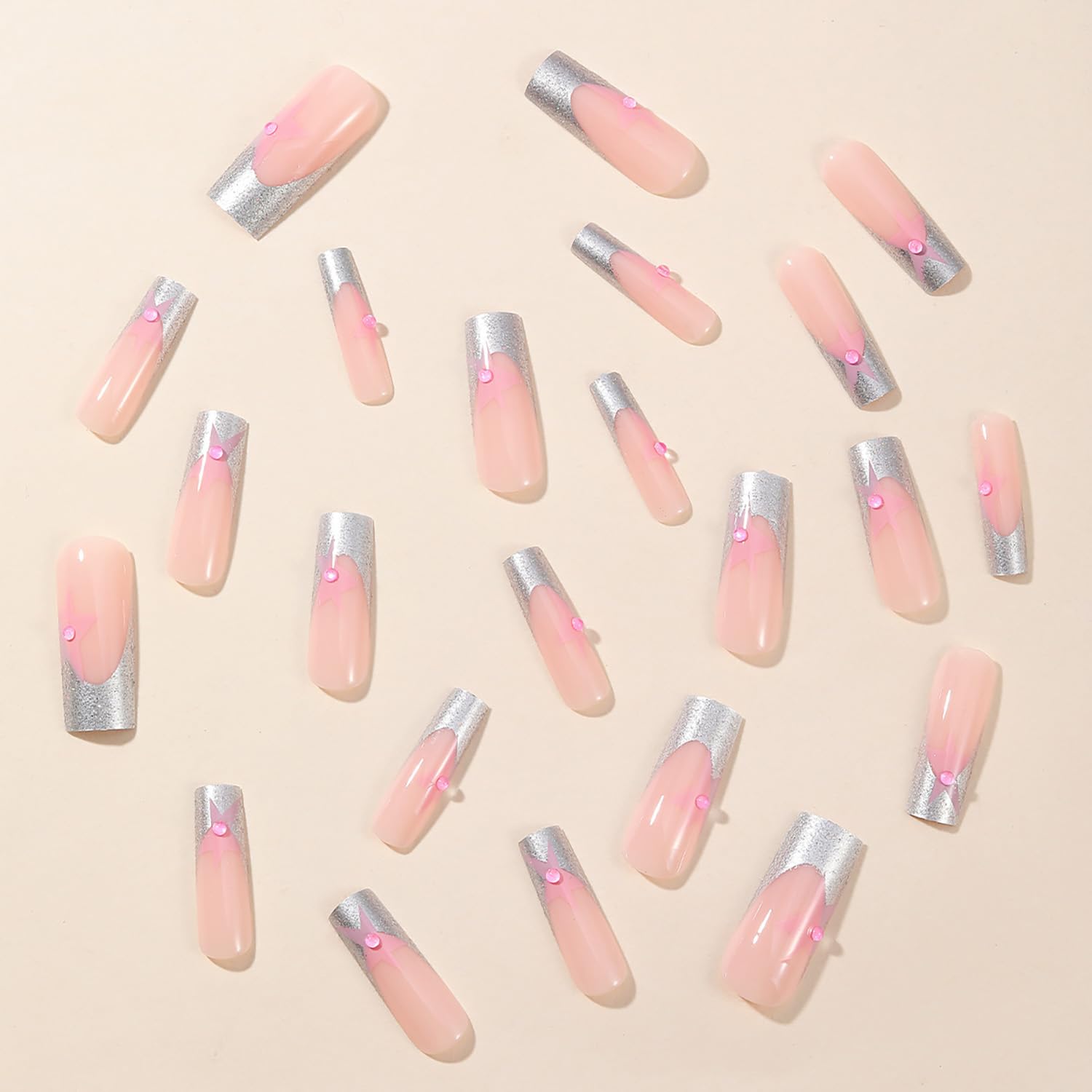 Press on Nails Long Coffin Shaped Acrylic Glossy Full Cover Long Square ...