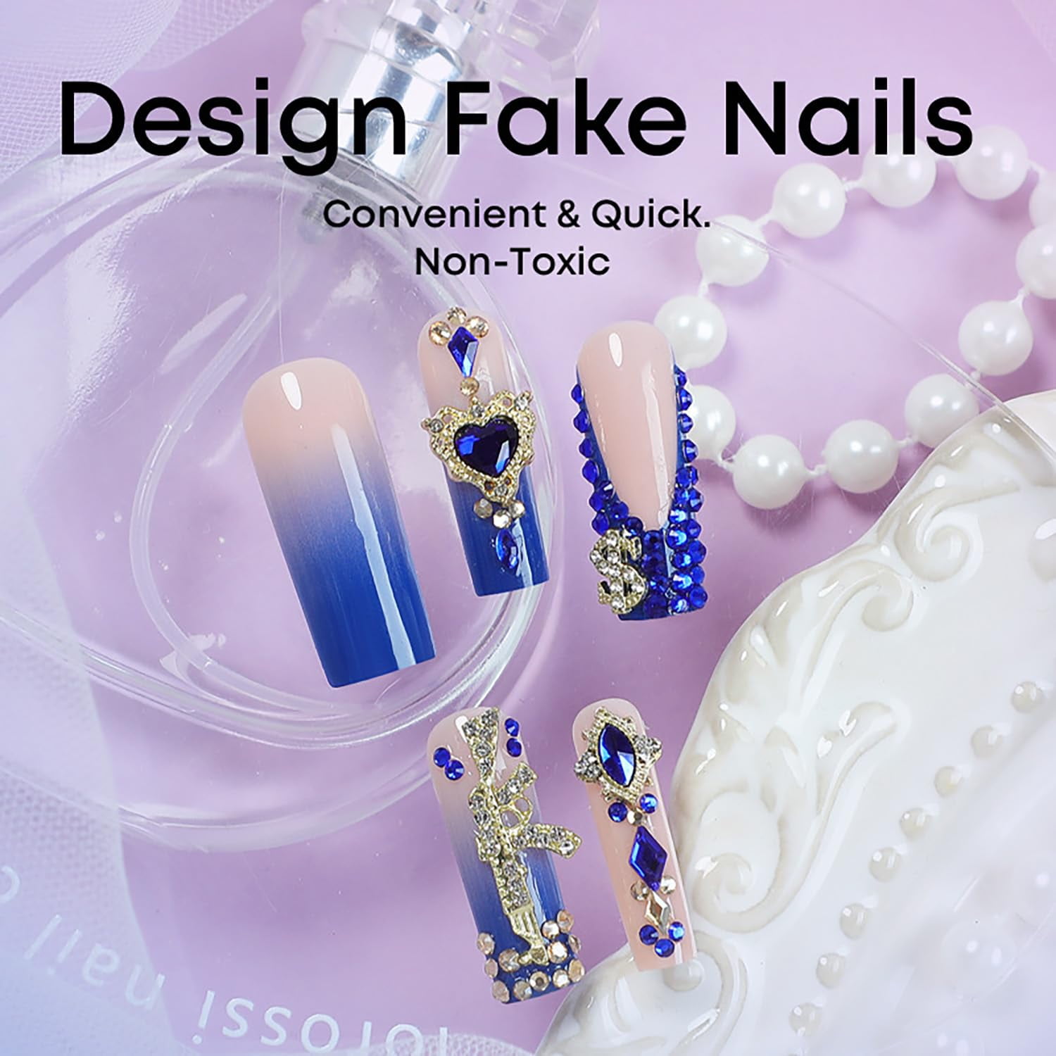Press on Nails Long Coffin Shaped Acrylic Glossy Full Cover Long Square ...
