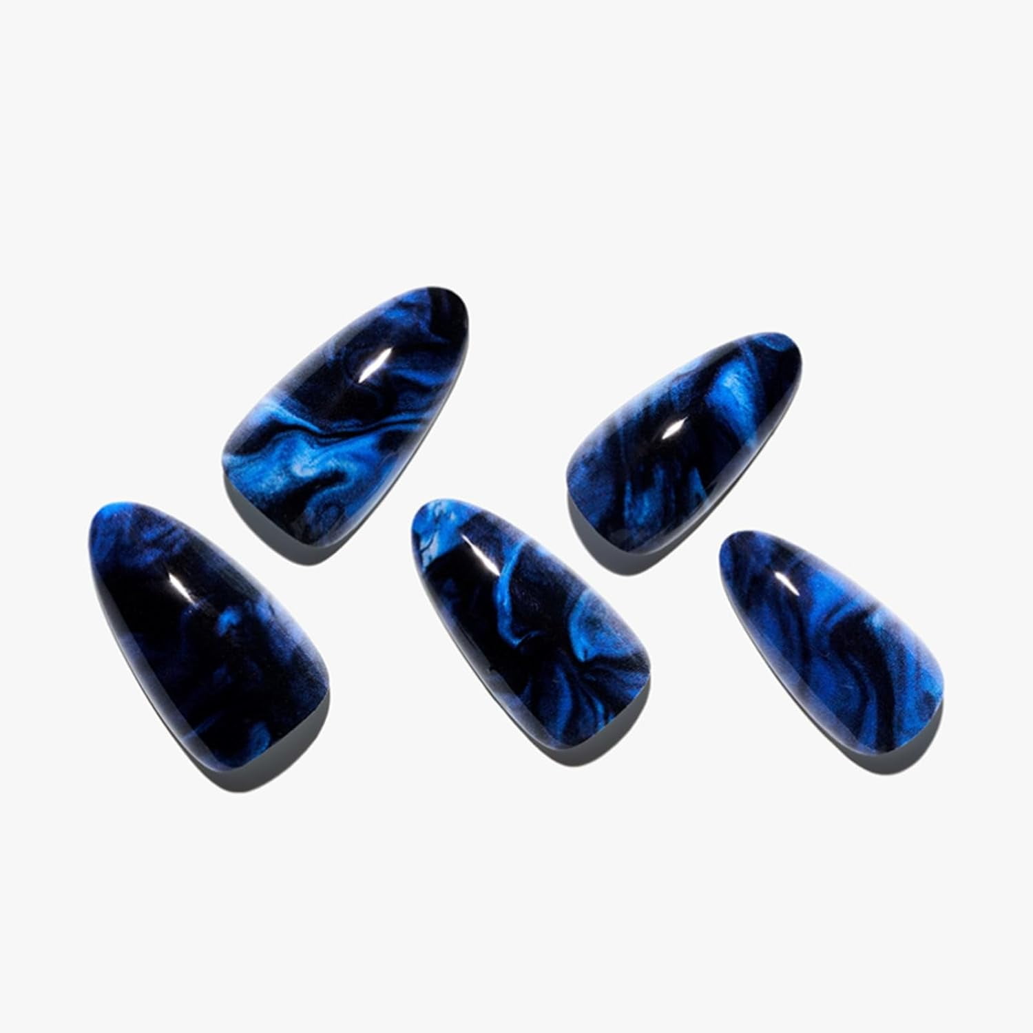 Press on Nails Medium Almond, UV Black and Blue False Nails with Ombre ...