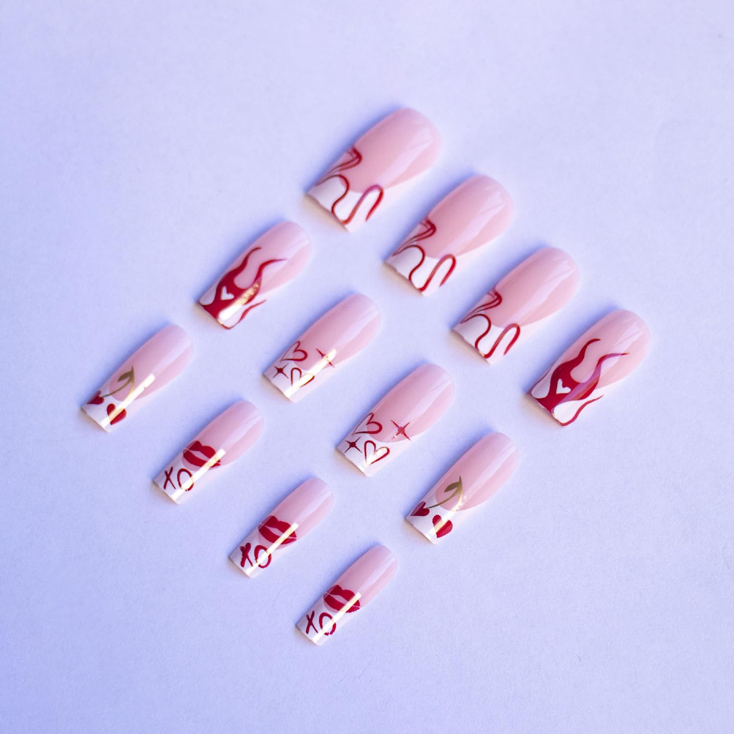 Press on Nails Medium Square Glossy Full Cover Acrylic Medium Square ...
