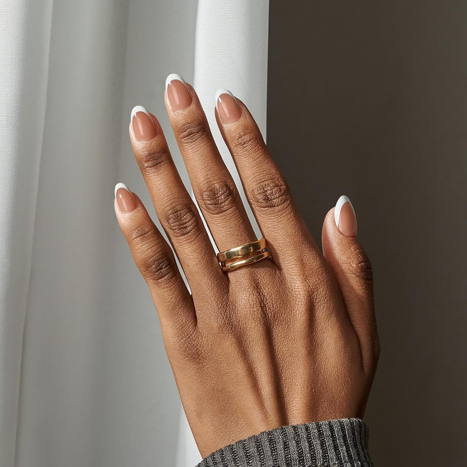 Press On Nails Short - French Tip Press On Nails, Almond Fake Nails White with Nail Glue, Fit ...