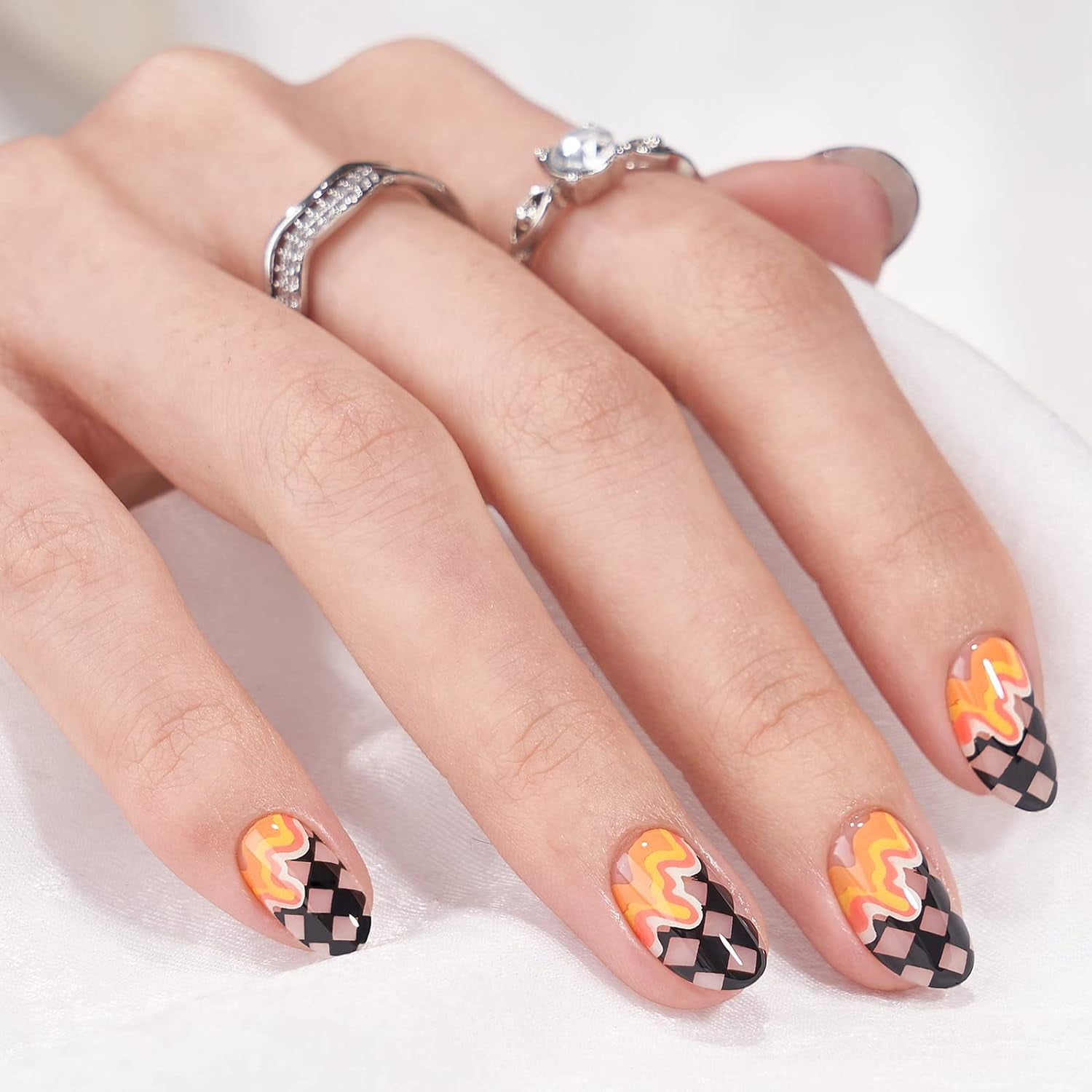 Press On Nails Short - Halloween Press On Nails Oval Fake Nails with ...