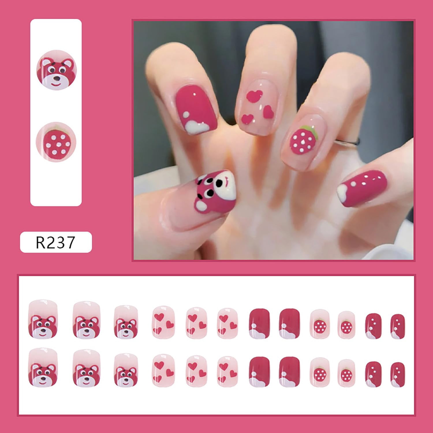 Press on Nails Short Length Acrylic Glossy Full Cover Cute False Nails ...