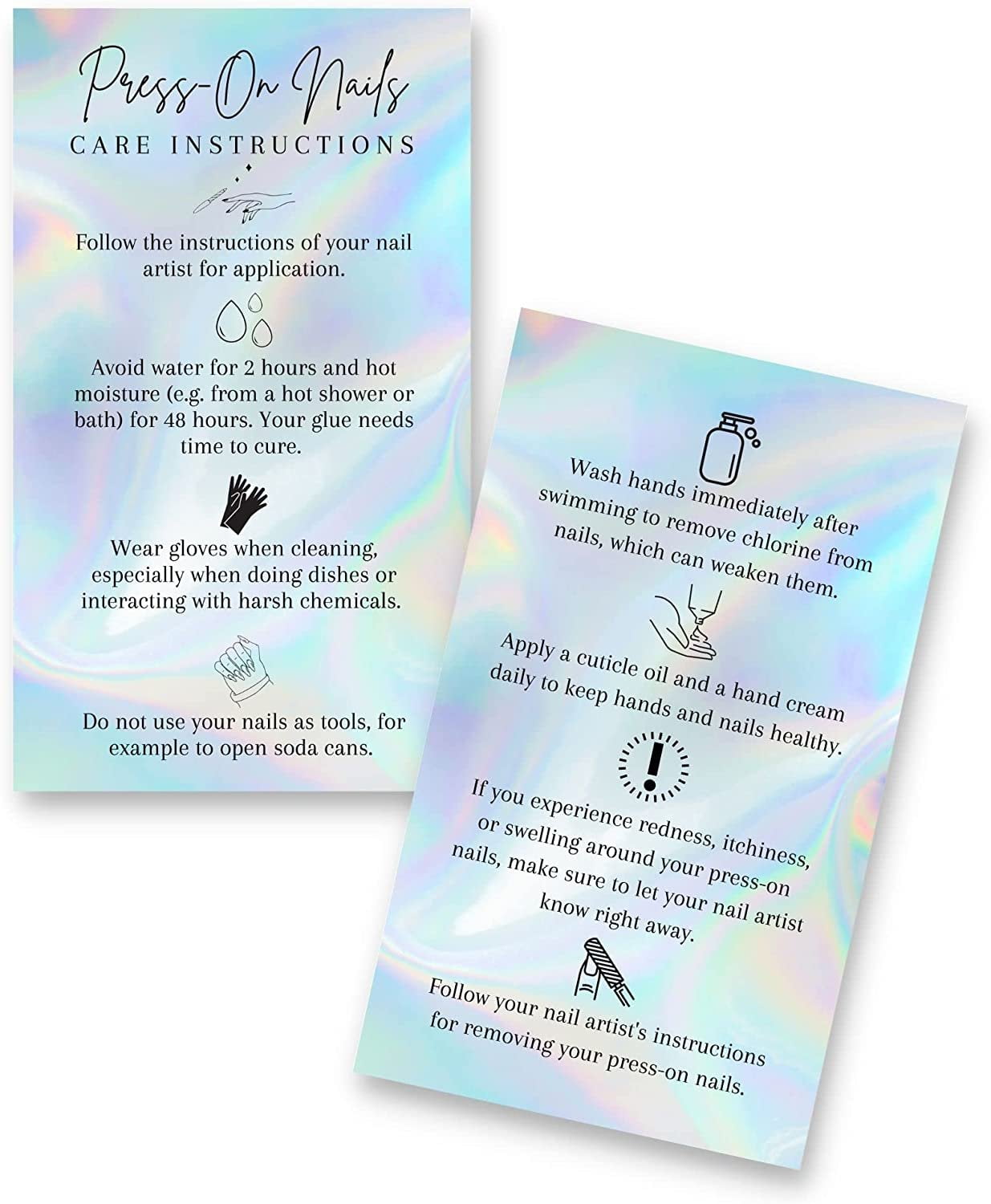 Press-On Nail Aftercare Cards 50 Pack 2x3.5" inch Business Card Size ...
