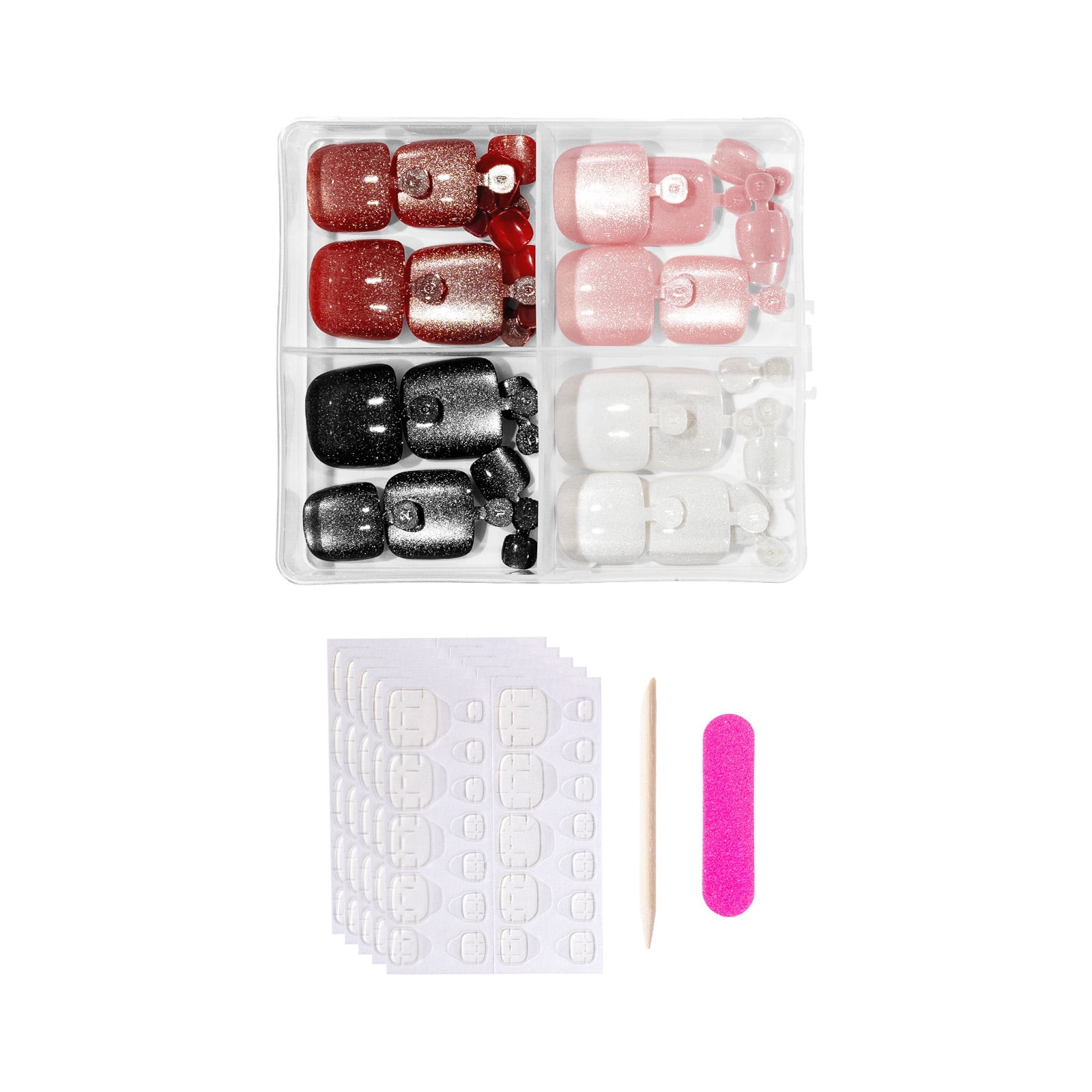 Press On Toenail Cats Eye Fake Toenails Short Square False Nails with ...