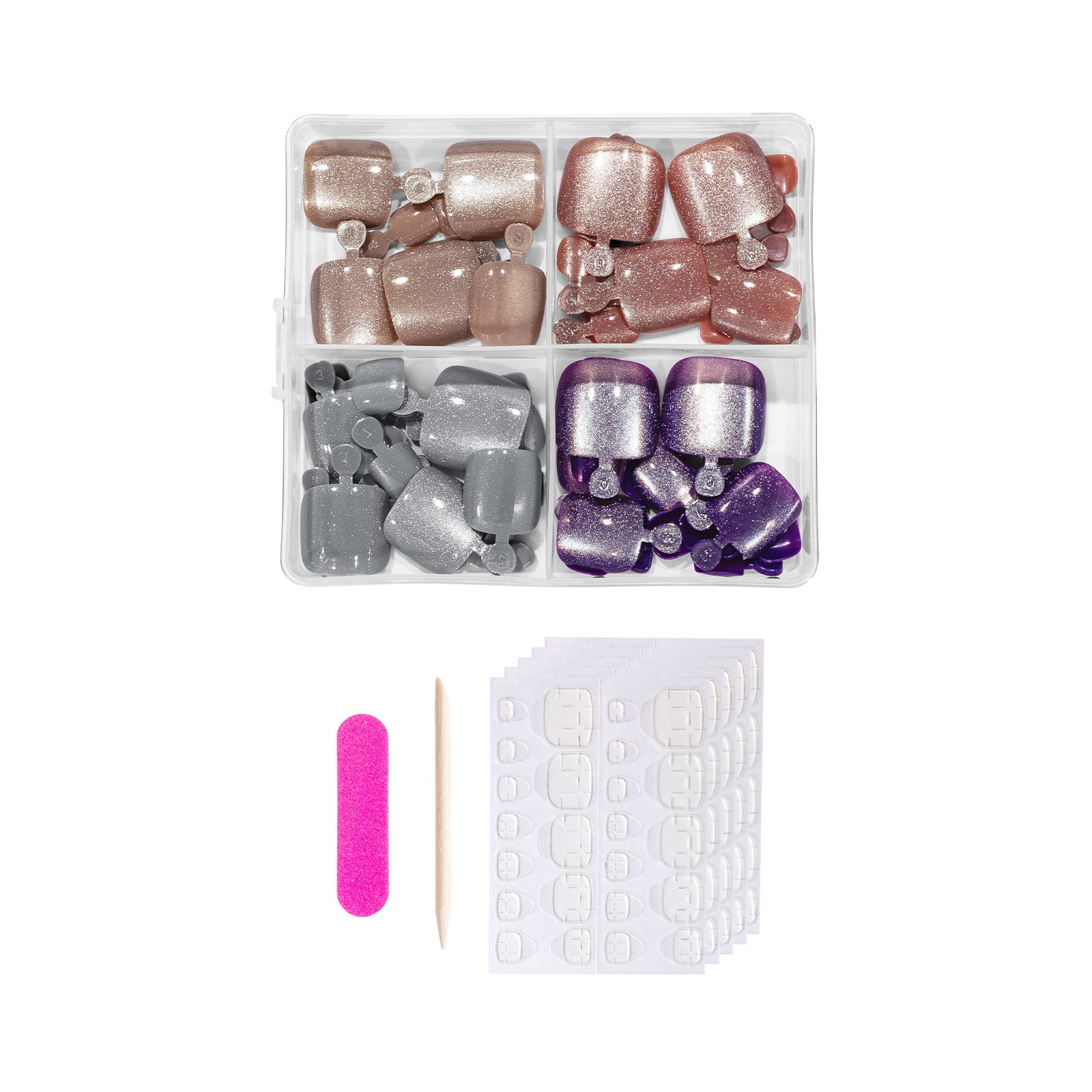 Press On Toenail Cats Eye Fake Toenails Short Square False Nails with ...