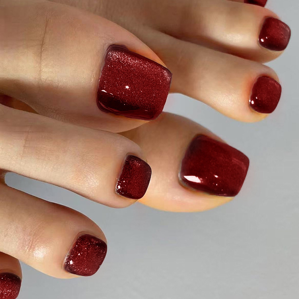 Press On Toenails Cats Eye Fake Toenails Square False Nails with Design ...