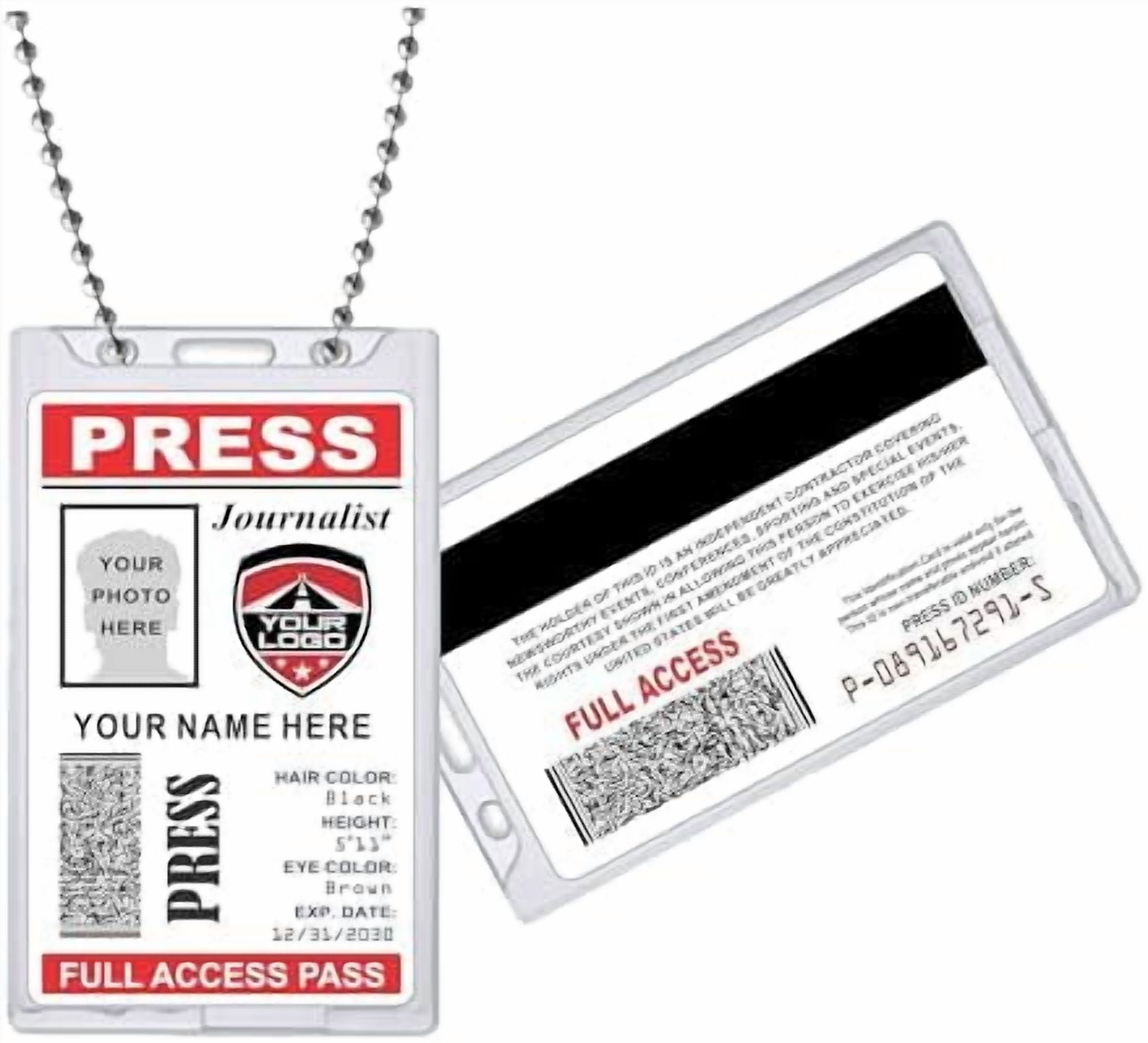 Press Pass ID Card - (Customizable) Upload Any Logo - PVC Plastic ...