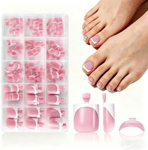Press Toenails, 150 count Press ons White Line Soft Gel Square False ...