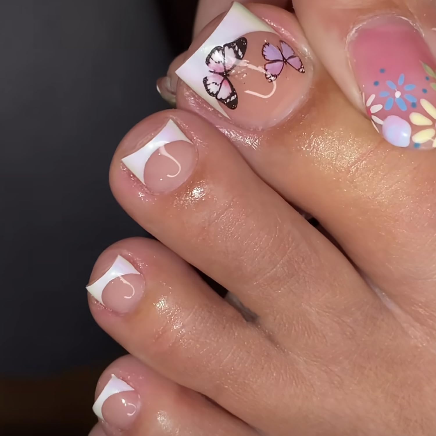 Press on Toenails with Butterfly Designs, Artificial French Fake Nails ...