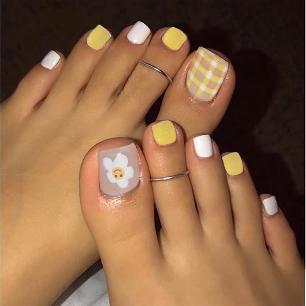 Press on Toenails Short Fake Toenails Design Square Toe Nails Acrylic ...