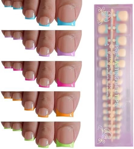 Press Toenails Short Square, 150 count Press Tips,5 Colors Soft Gel ...