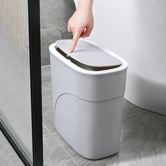 Press Top Flip Lid Trash Can,Slim Space Saving Garbage Bin,Easy One ...