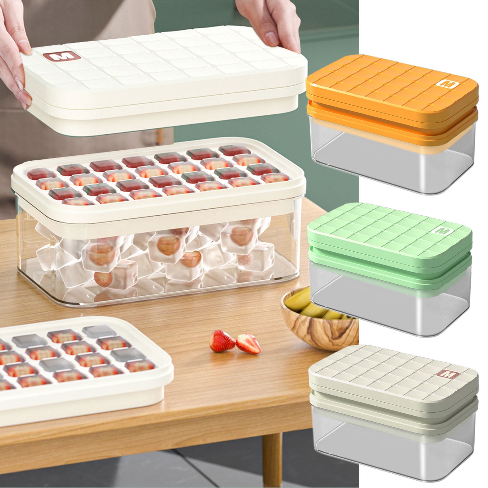 Press-Type 28-Grid Ice Block Tray Set with Lid and Ice Shovel, 2-Layer ...