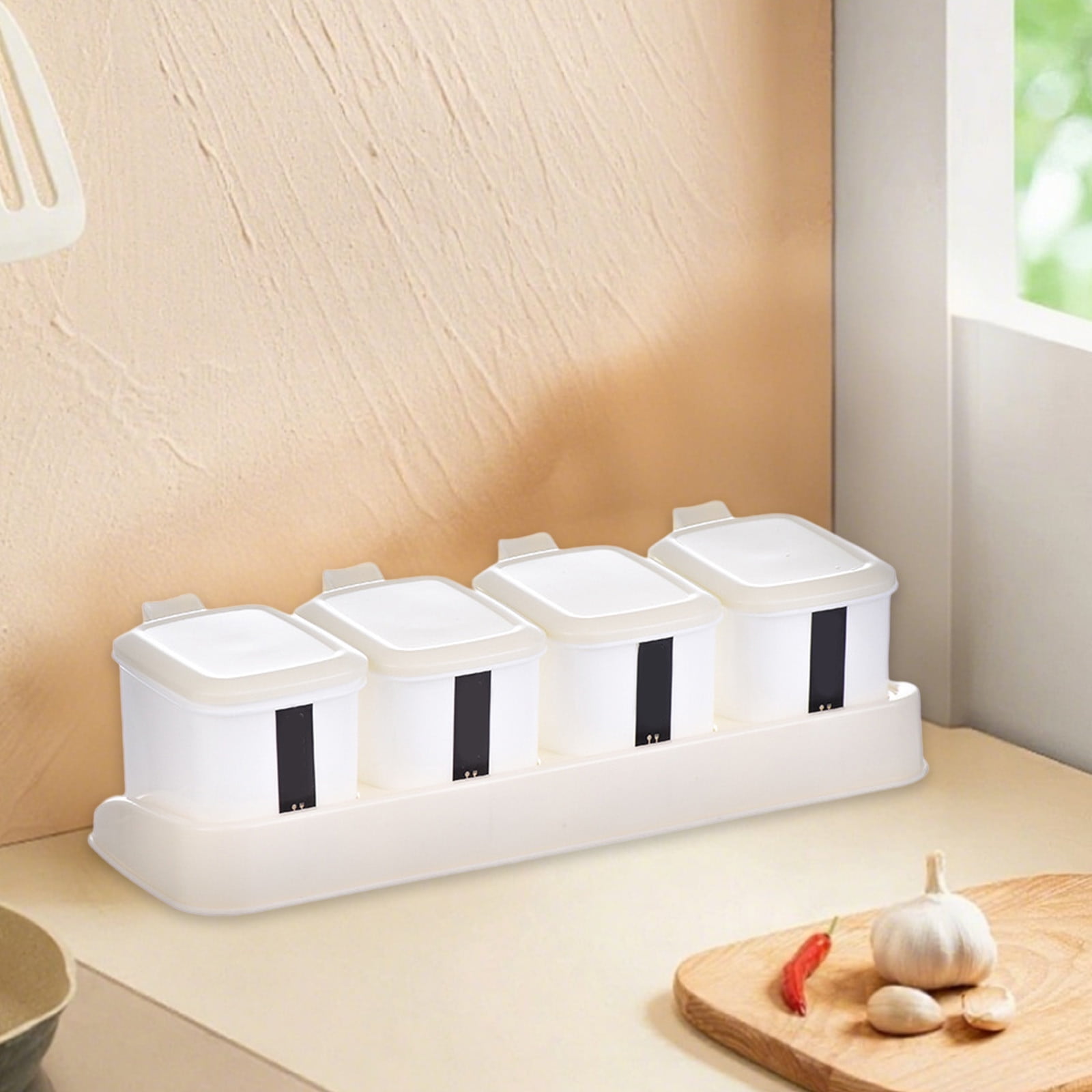 Press-Type 4-Compartment Seasoning Box Set with Spoons - Food Safe ...