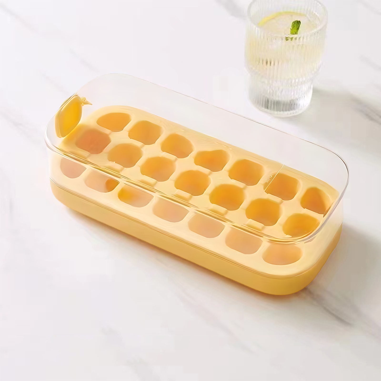 Press-Type Ice Cube tray with Lid - 28 Ice Cubes in 1 Second, Stackable ...