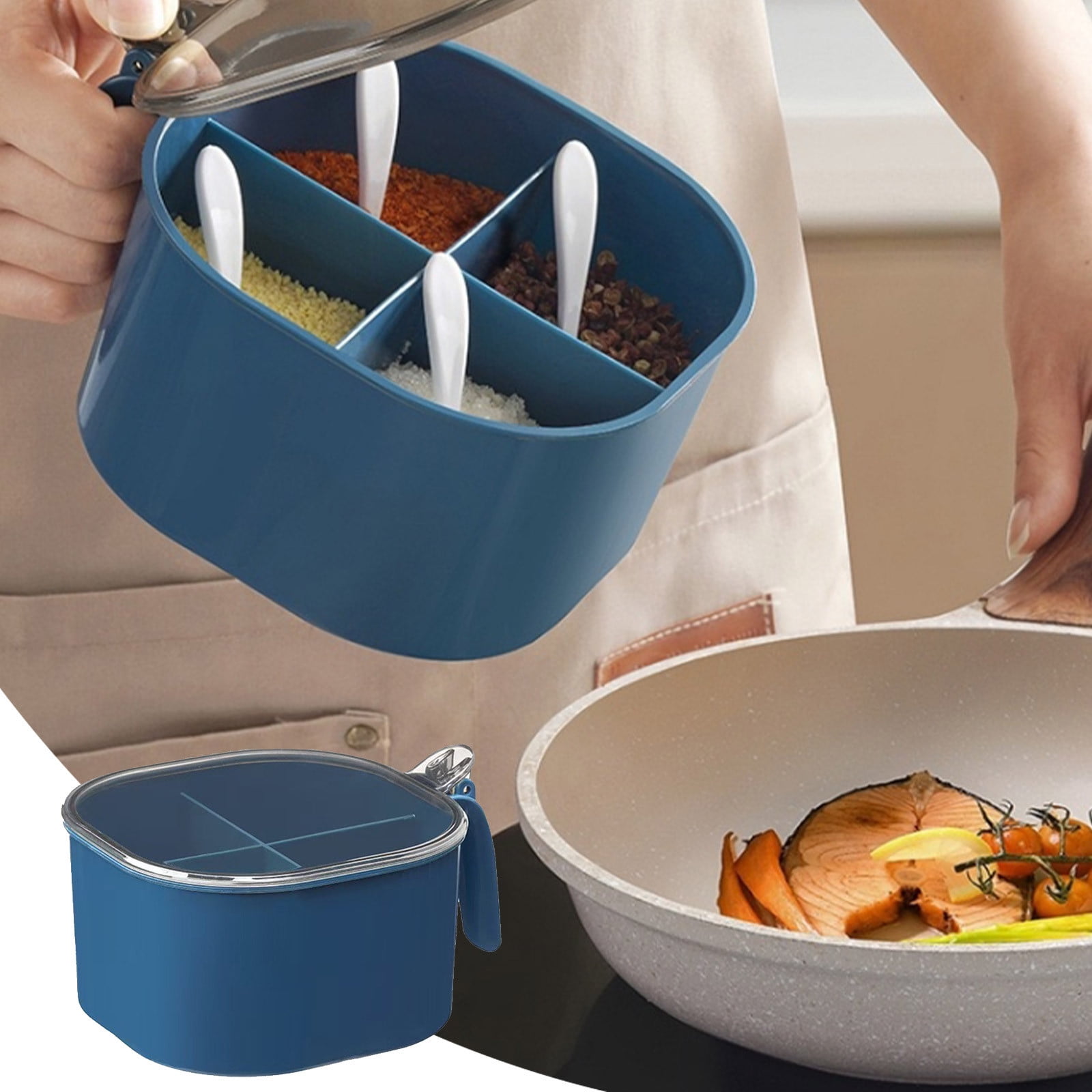 Press Type Seasoning Box with 4 Compartments | Transparent Lid Spice ...