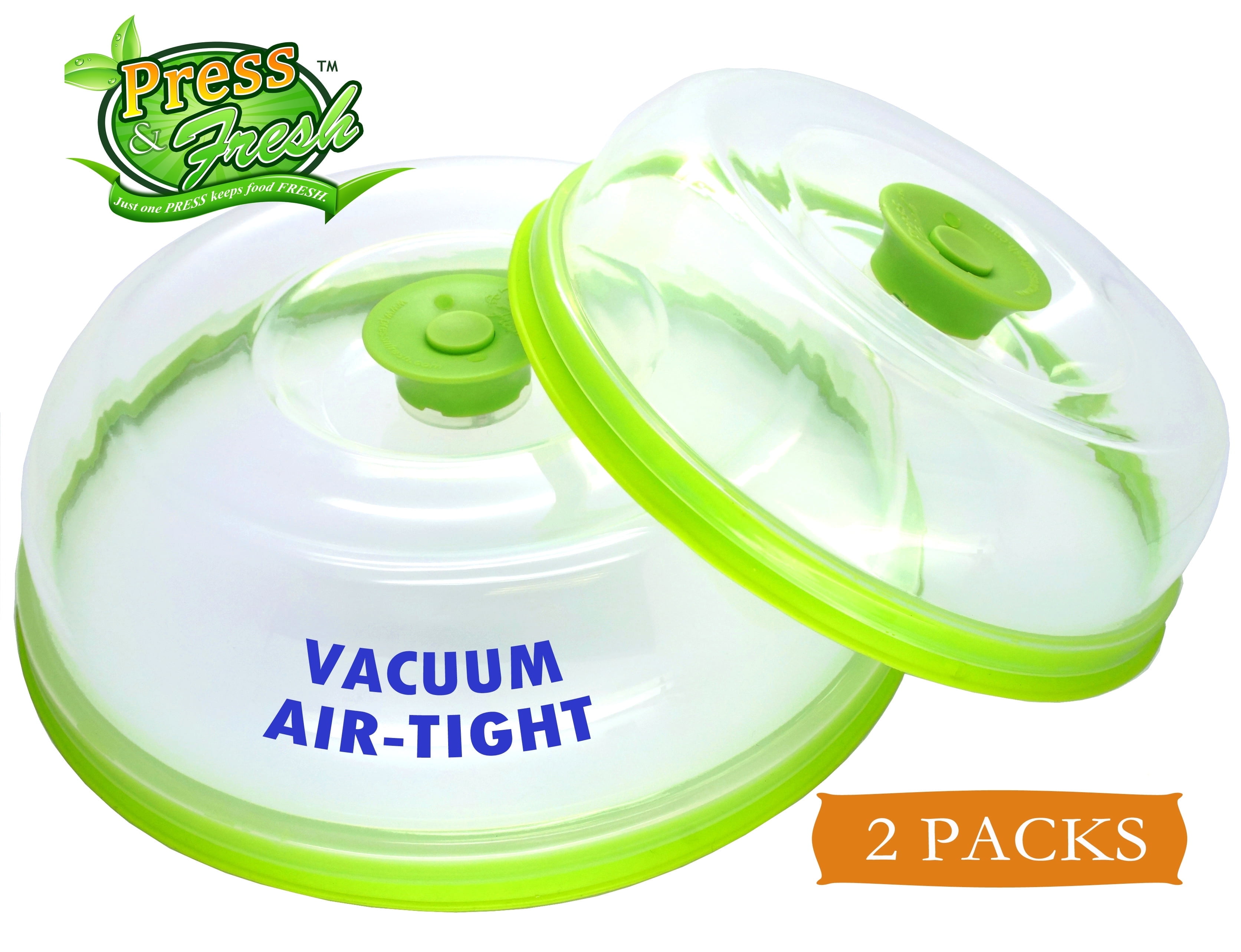 Press n Fresh Vacuum Seal Food Container, Plate Lid Cover Topper Dome ...