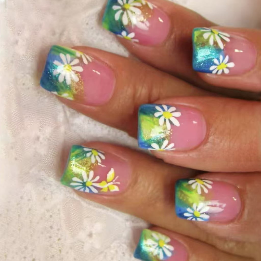 Press on Nails French Tip Square Nails Tips Designs Fake Nails ...