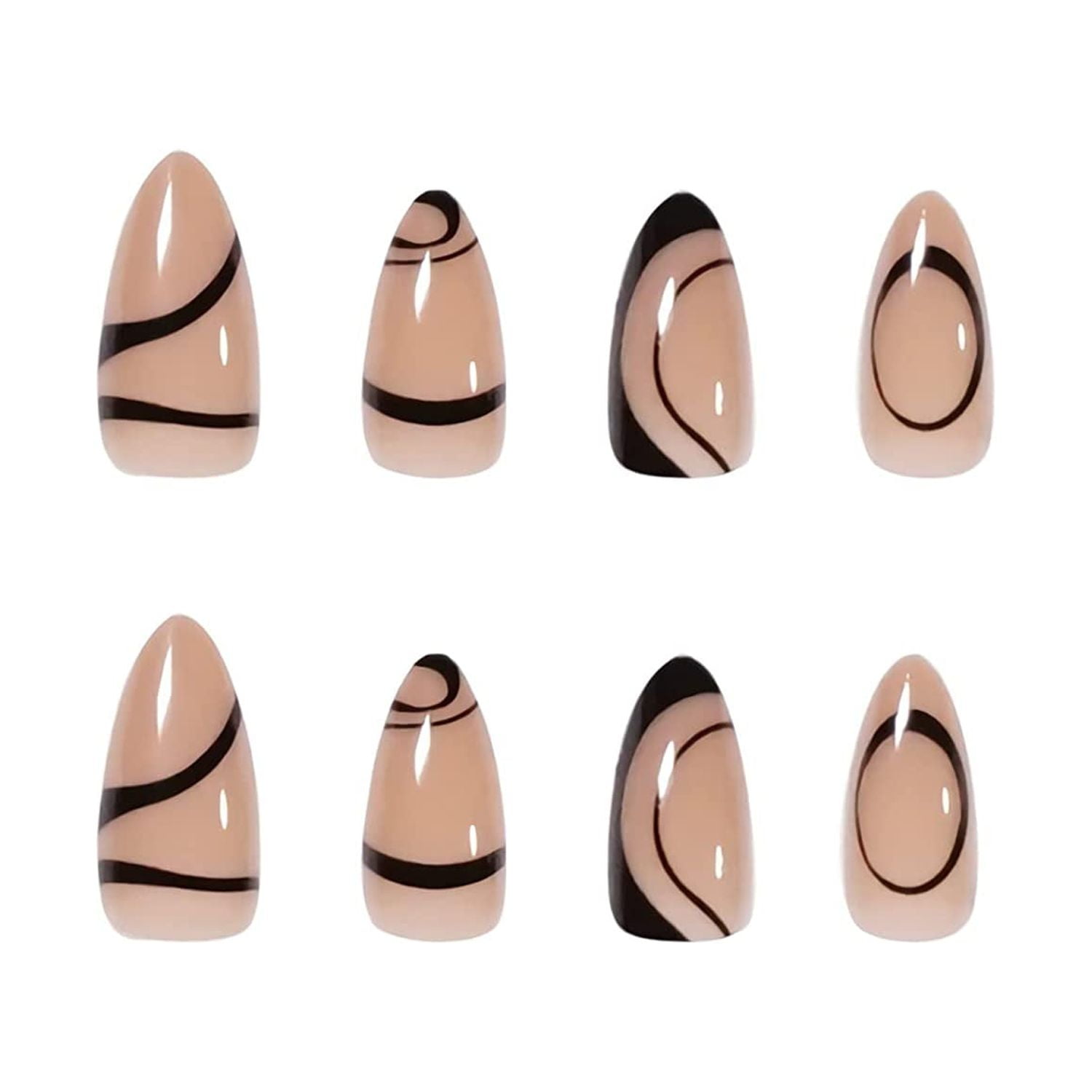 Press on Nails Shiny Stiletto Acrylic Nails Simple Line Fake Nails Full ...