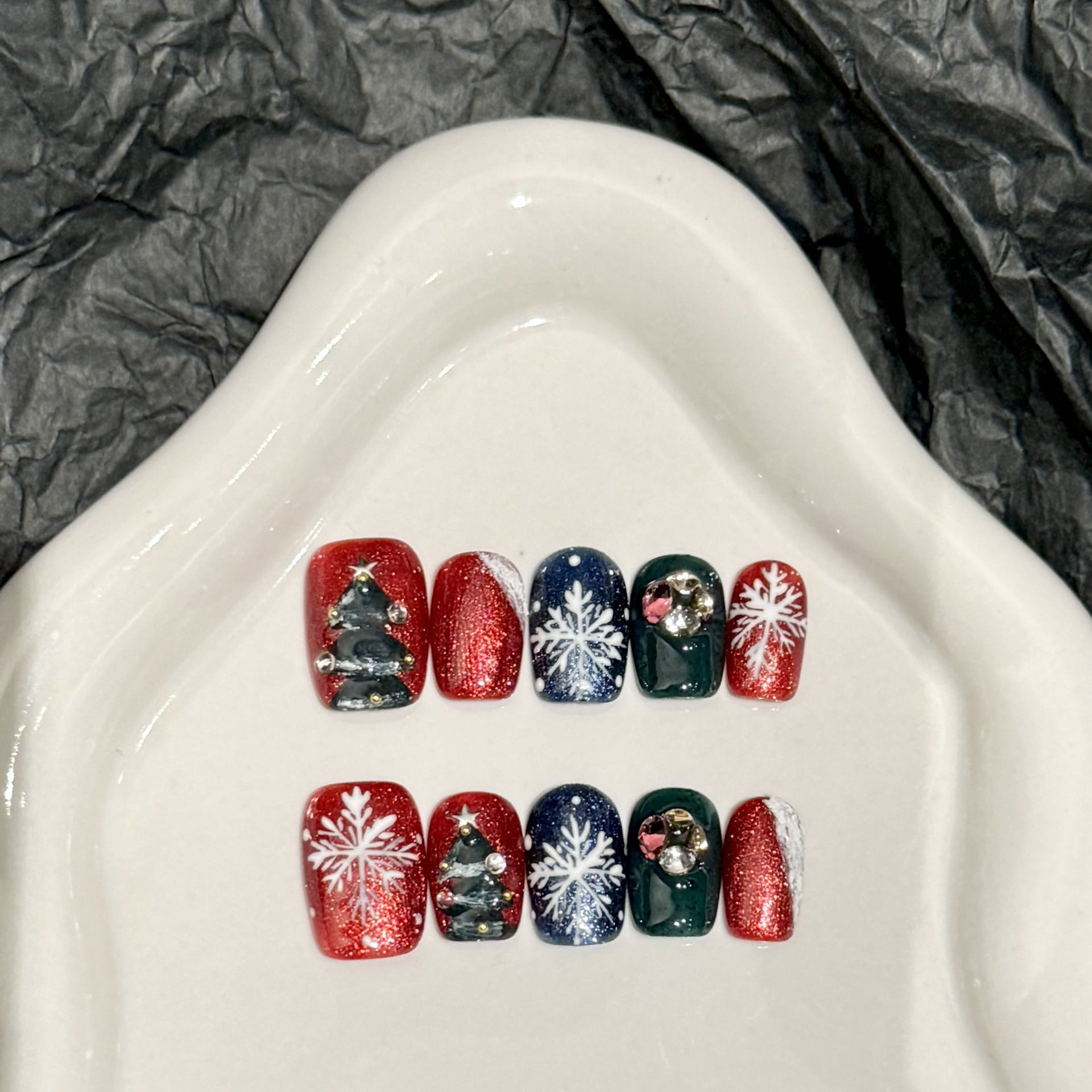 Press on Short Christmas Nails French Tip Square Festive Red Green ...