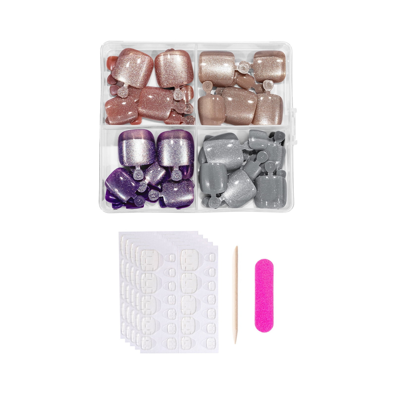 Press on Toenail Square Glossy French Tip Fake Toe Nails with Design ...