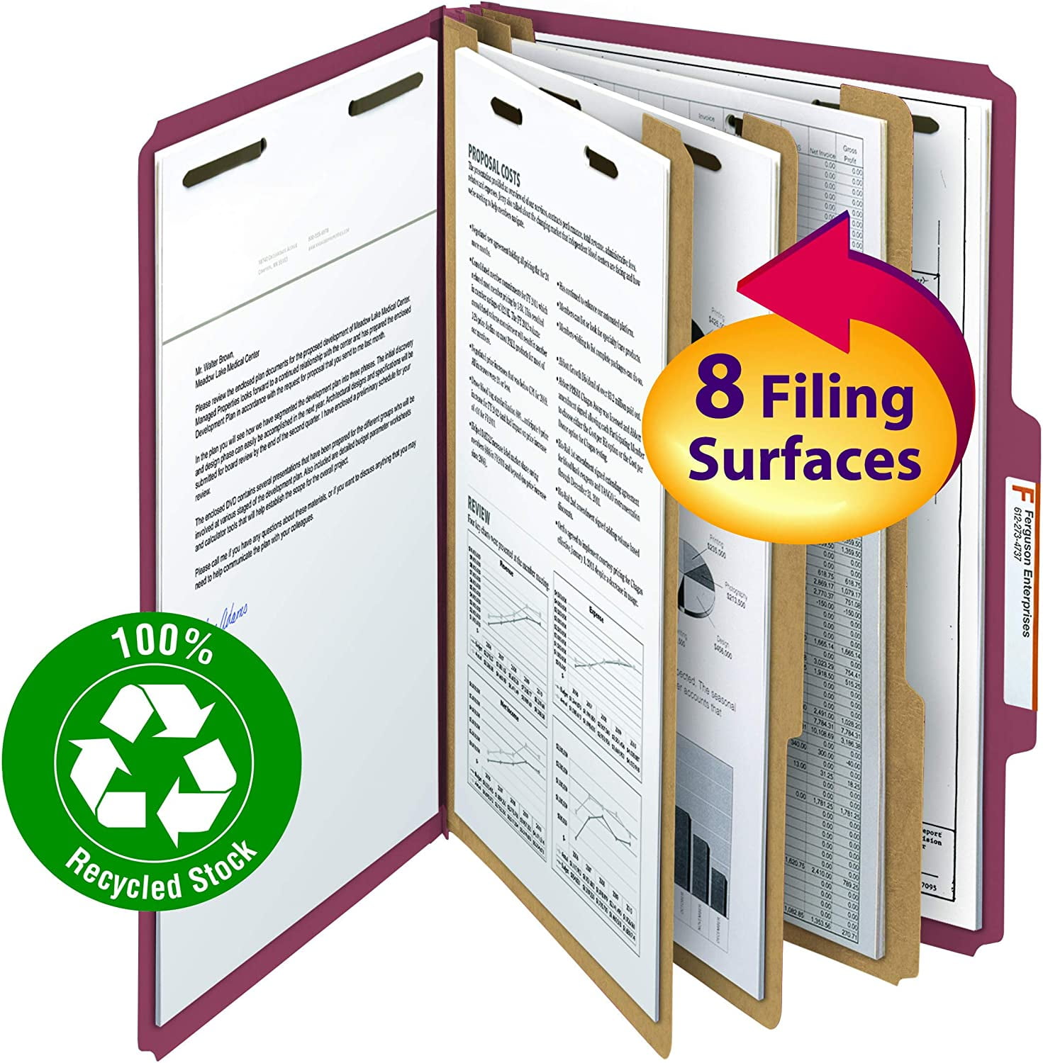 Pressboard Classification File Folder, 3 Dividers, 3" Expansion, Legal ...