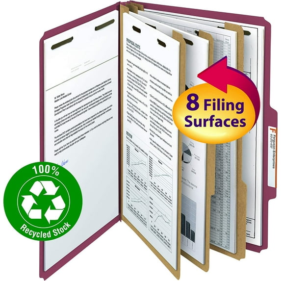 Pressboard Classification File Folder, 3 Dividers, 3" Expansion, Legal ...