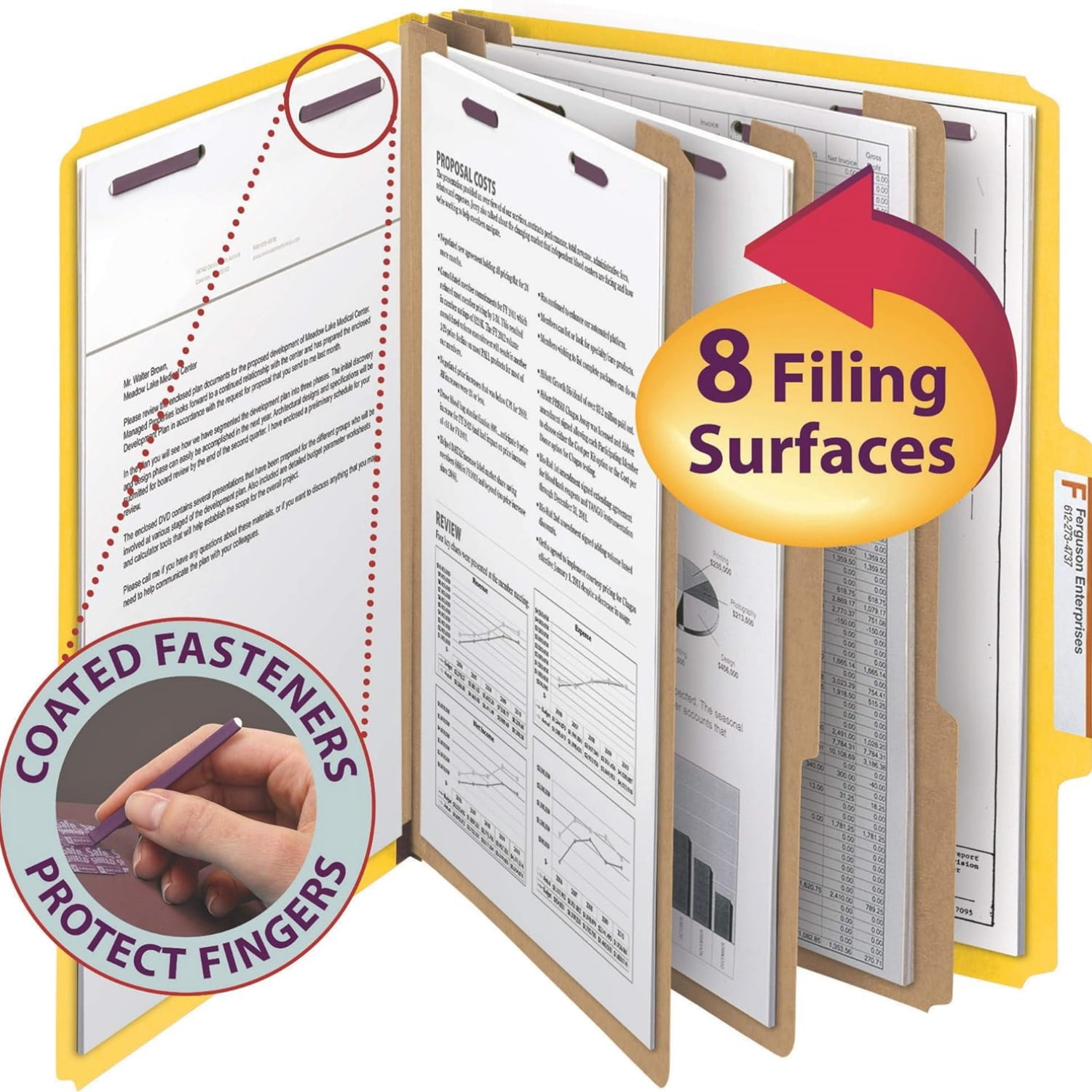 Pressboard Classification File Folder with Fasteners, 3 Dividers, 3 ...