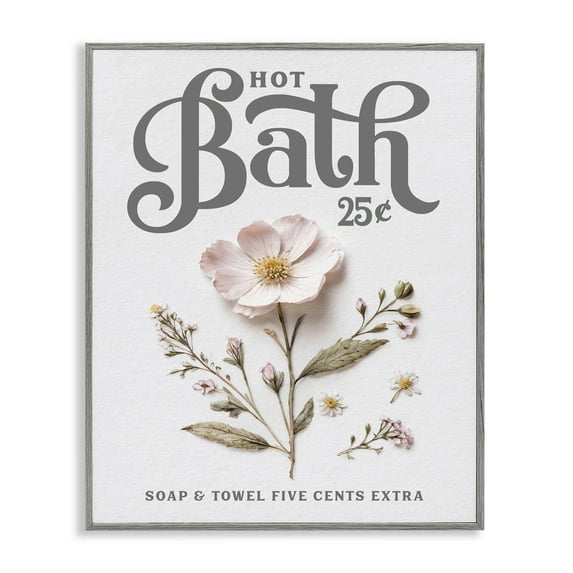 Pressed Flower Vintage Bath Gray Framed Giclee Art, design by Lettered ...