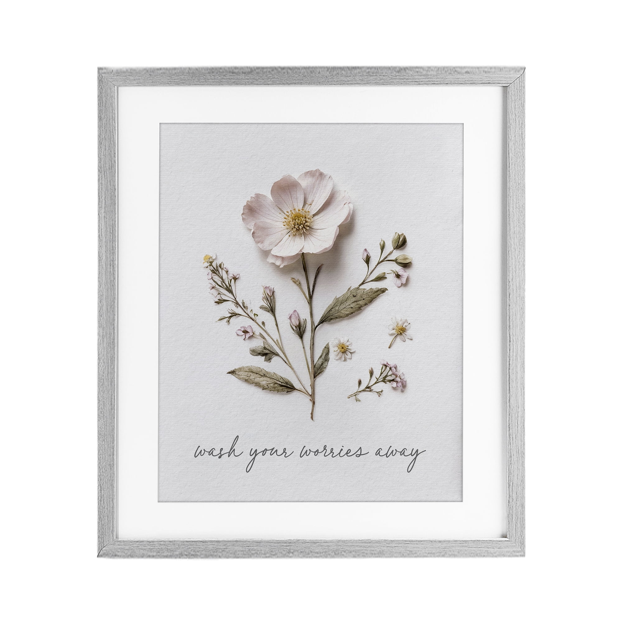 Pressed Flower Wash Worries Away Gray Framed Print Under Glass, design ...