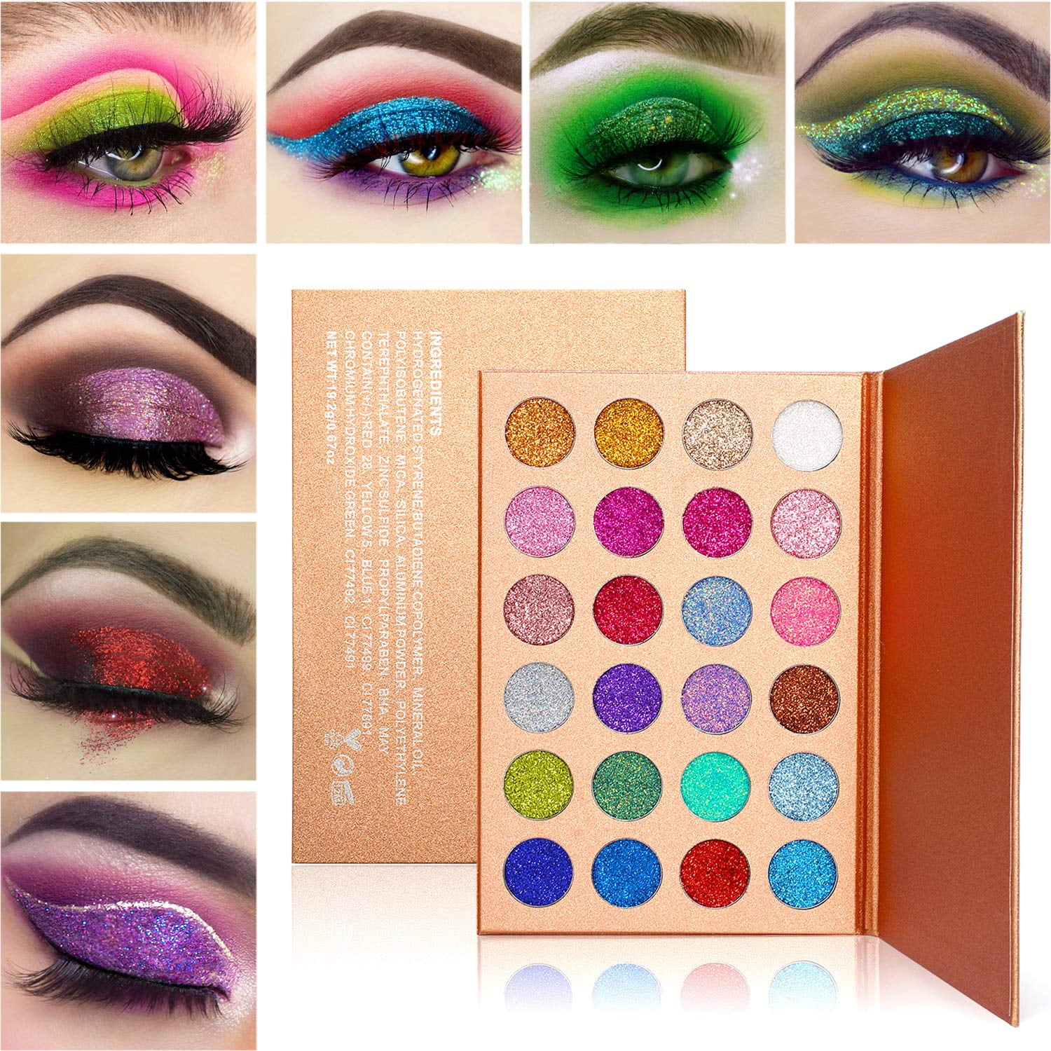 DE LANCI 24 Color Pressed Glitter Eyeshadow Palette Shimmer Powder for Face Body Lip Party Makeup Walmart