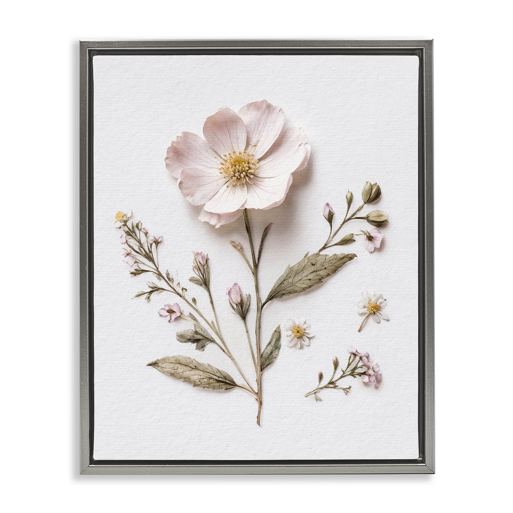 Pressed Wild Flowers Gray Framed Floater Canvas Wall Art, design by ...