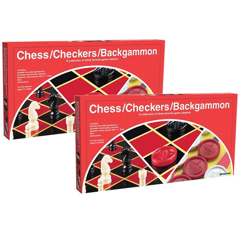 Pressman Classic 3-in-1 Chess, Checkers & Backgammon Board Game Set ...