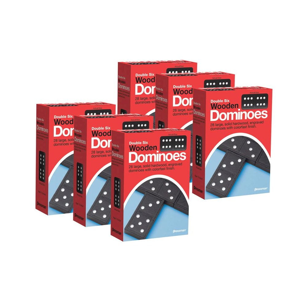 Pressman Toys Double Six Wooden Dominoes Game, 6 Packs, Large Hardwood ...