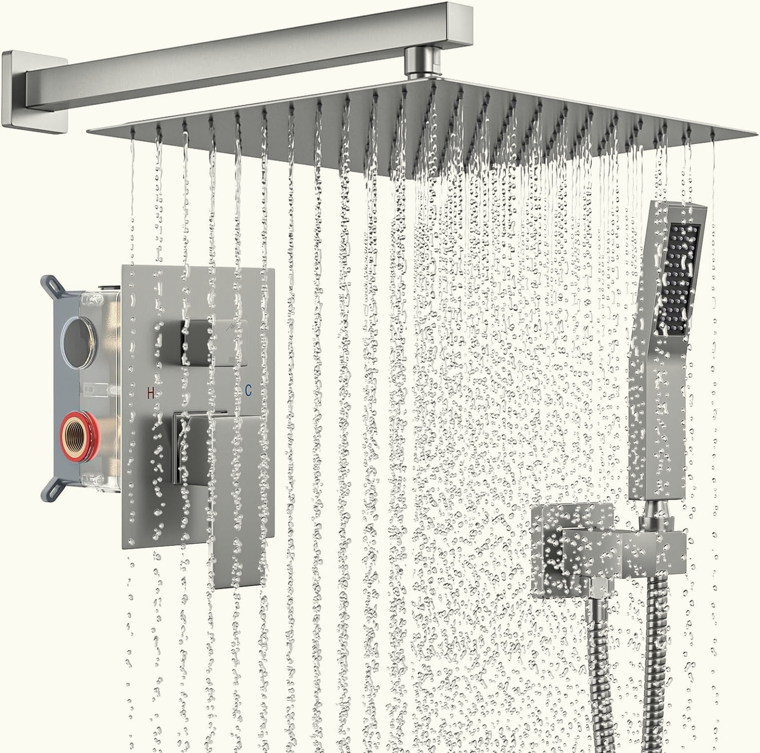 Pressure 12 Inch Rainfall Shower System, Handheld Spray Combo, Wall Mounted Bathroom Faucet Set ...