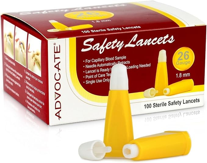 Pressure Activated Safety Lancets 26G 1.8mm Box of 100 - Advocate ...