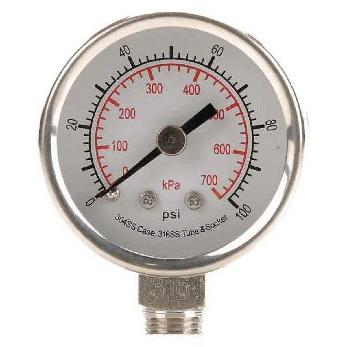 Pressure Gauge, 0 to 100 psi, 1/8 in MNPT, Stainless Steel, Silver(4FMJ2) - Walmart.com