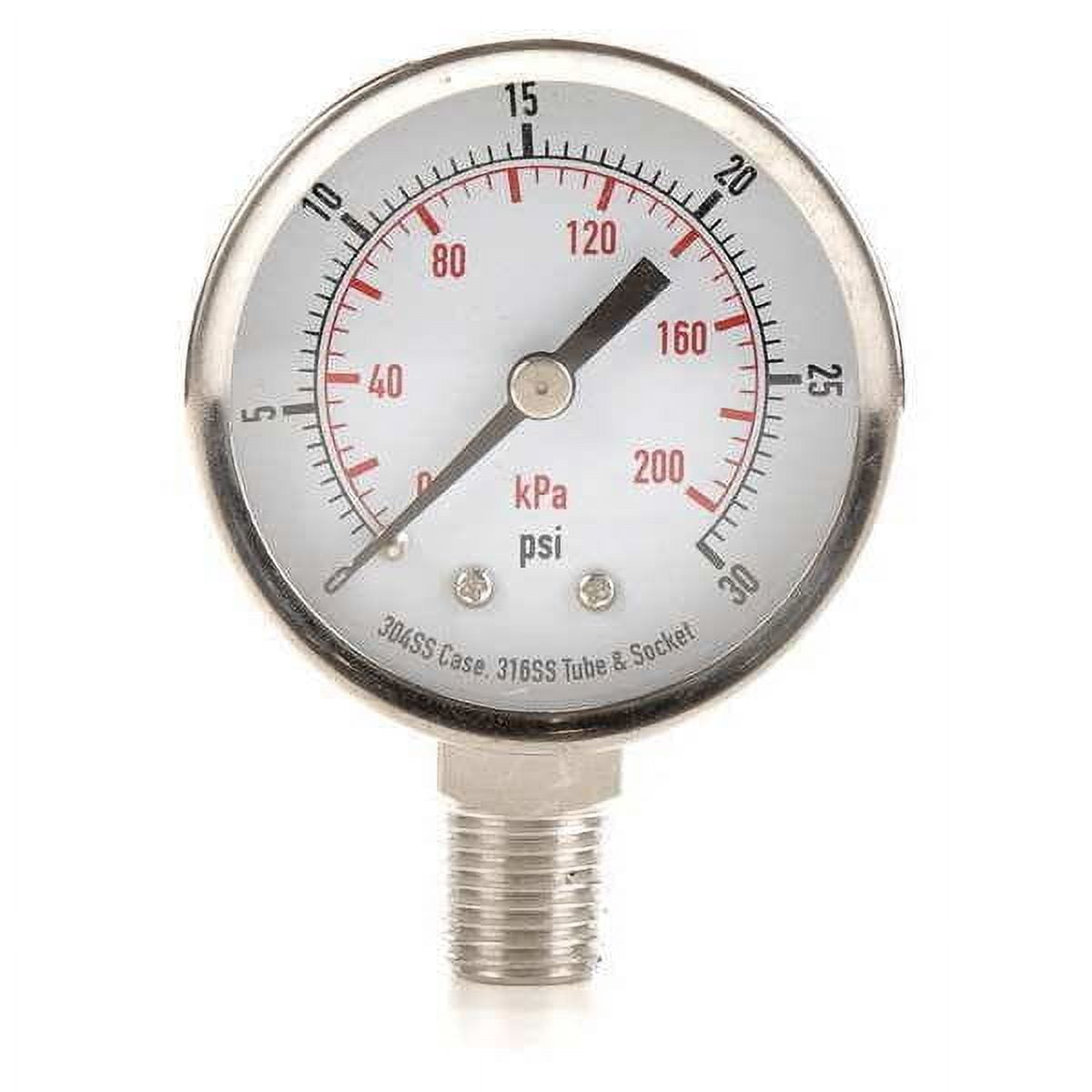 Pressure Gauge, 0 to 30 psi, 1/4 in MNPT, Stainless Steel, Silver(4FMK5) - Walmart.com