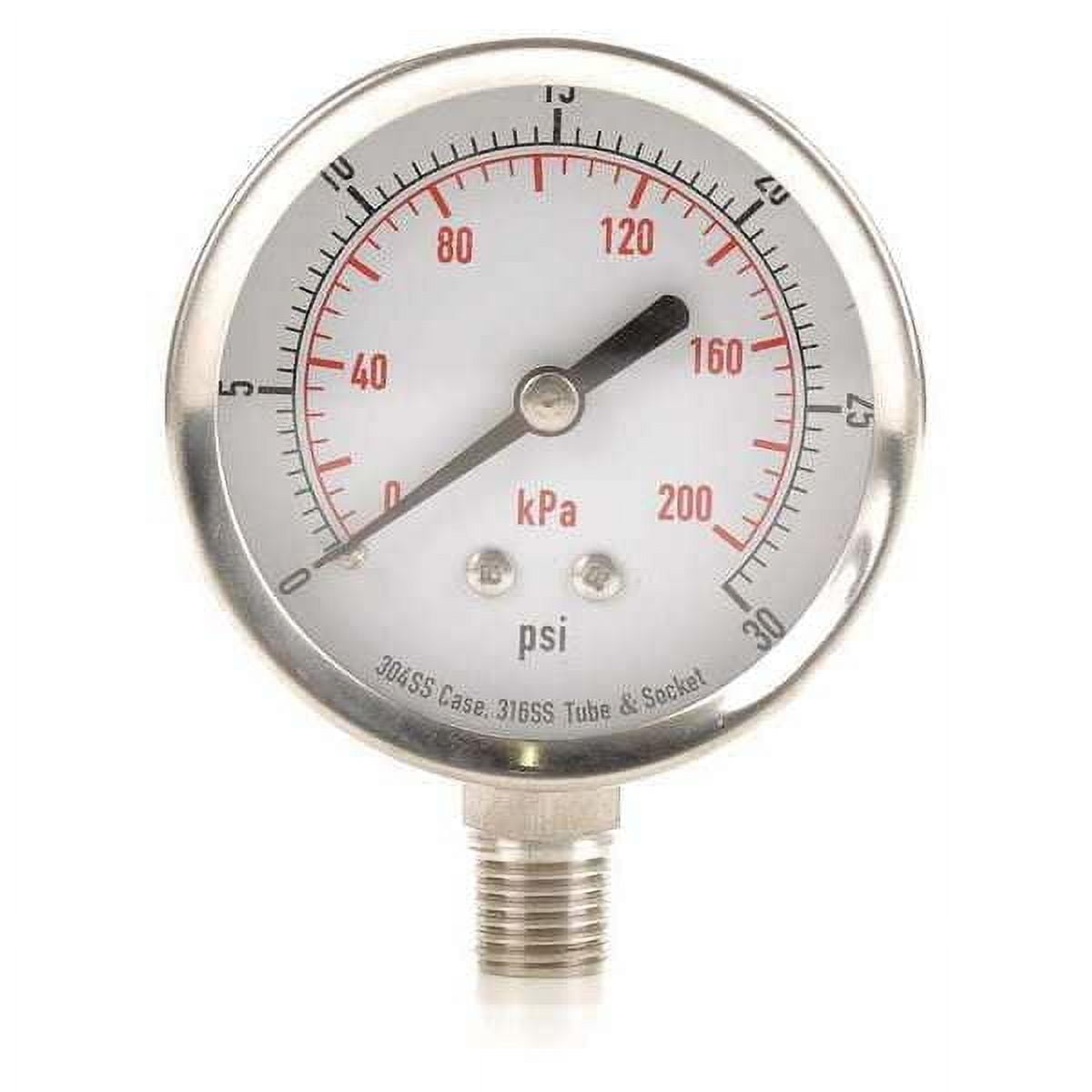 Pressure Gauge, 0 to 30 psi, 1/4 in MNPT, Stainless Steel, Silver(4FMN1) - Walmart.com