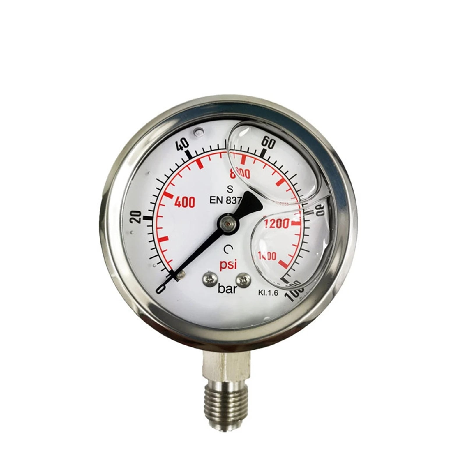 Pressure Gauge 100Bar Double Scale Pressure Gauge All Stainless Steel Oil Filled Pressure Gauge ...