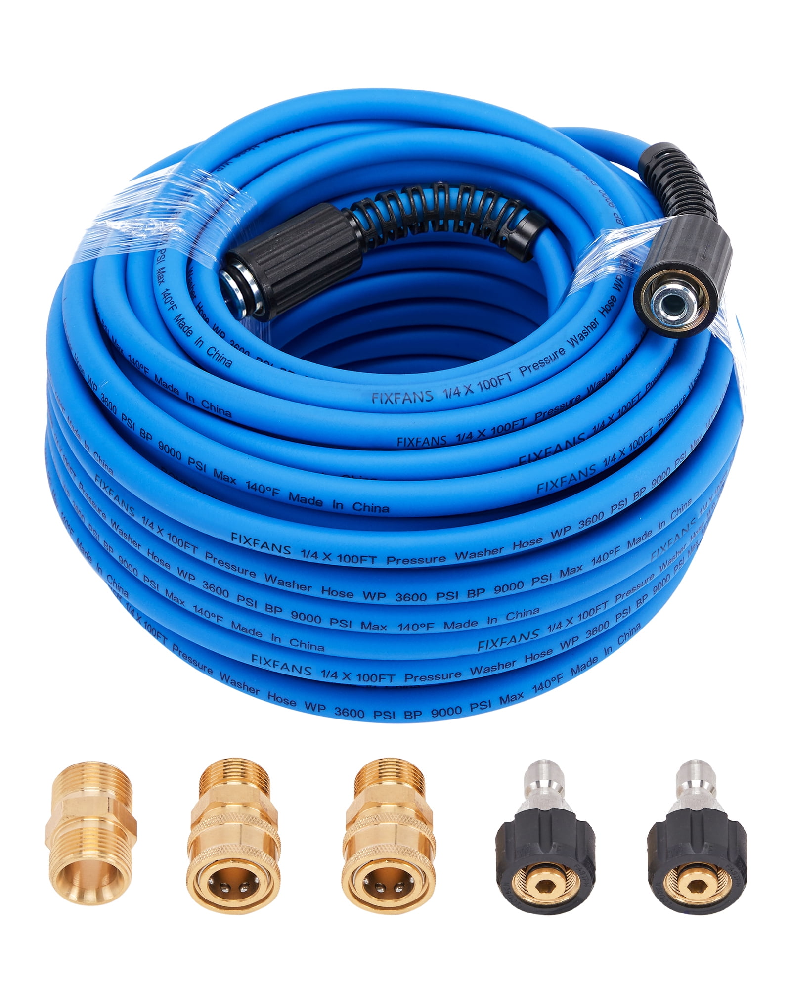 FIXFANS Pressure Washer Hose, 1/4" x 100 FT, 3600 PSI, Kink Resistant ...