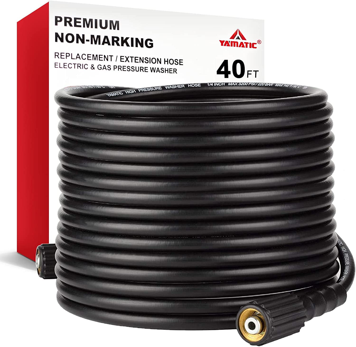 Pressure Washer Hose 40FT 1/4" Kink Resistant M22 Brass Fitting Power Washer Hose Replacement ...