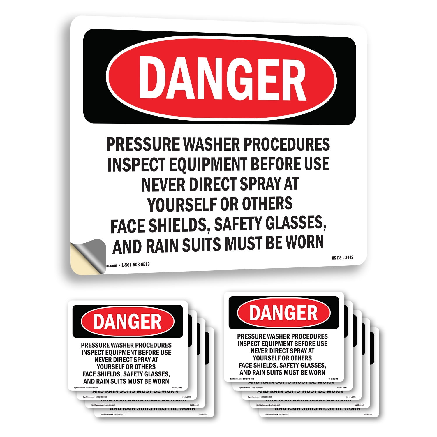 Pressure Washer Procedures Inspect Equipment OSHA Danger Vinyl Decal ...