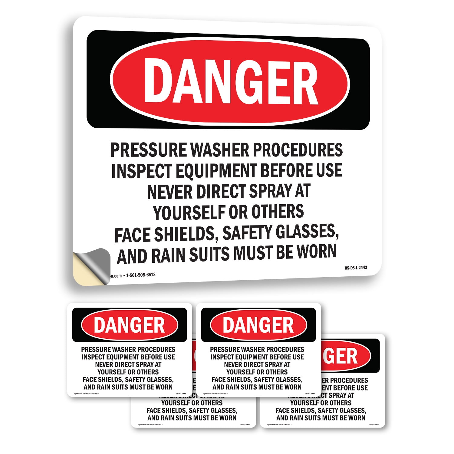 Pressure Washer Procedures Inspect Equipment OSHA Danger Vinyl Decal ...
