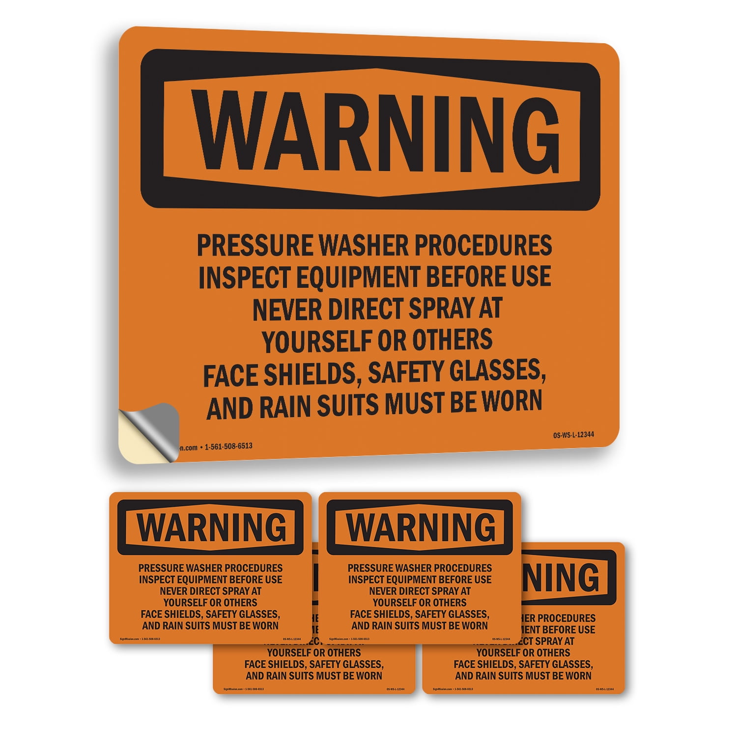 Pressure Washer Procedures Inspect Equipment OSHA WARNING Vinyl Decal ...