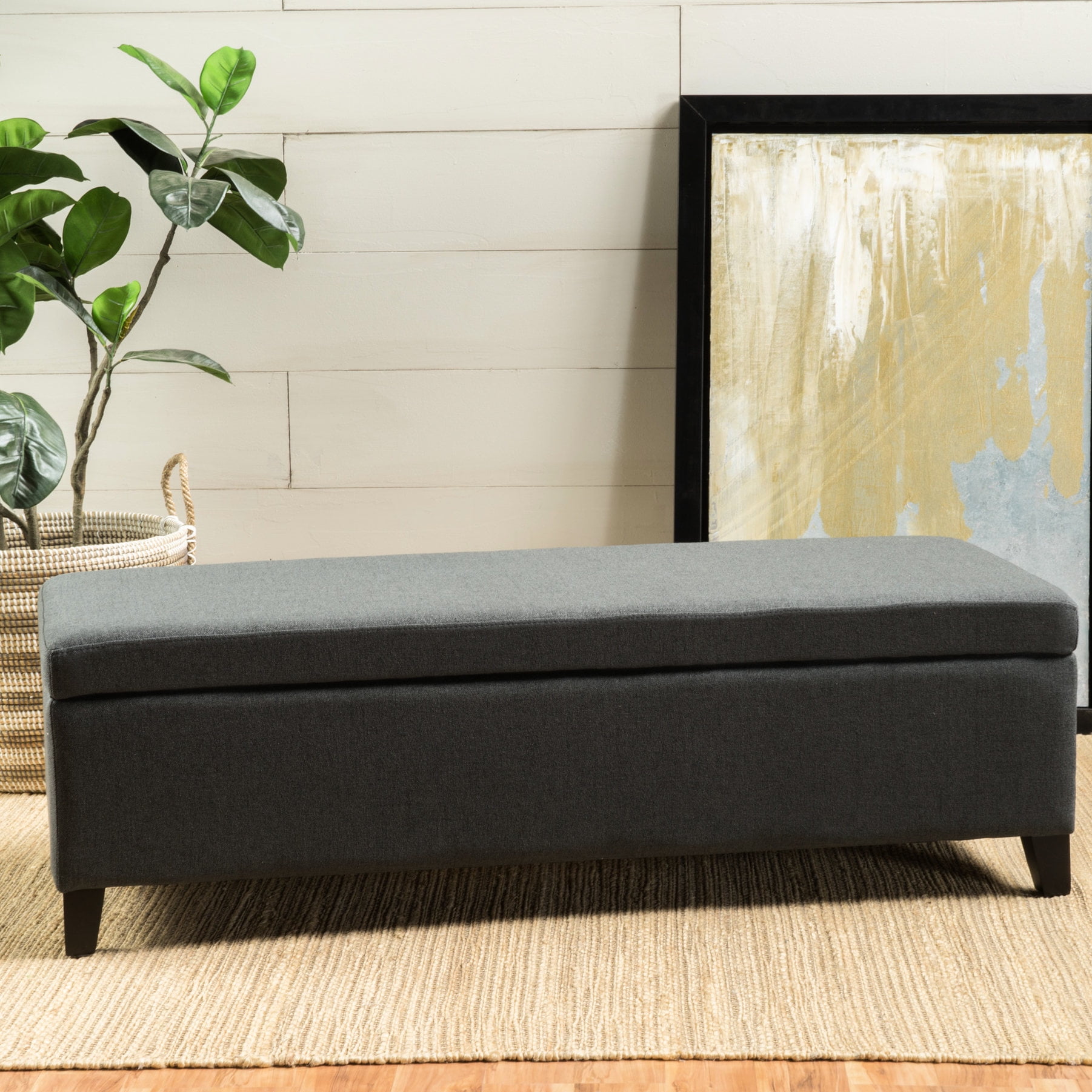 Pressure hinges for storage access / Dark gray ottoman for living area ...